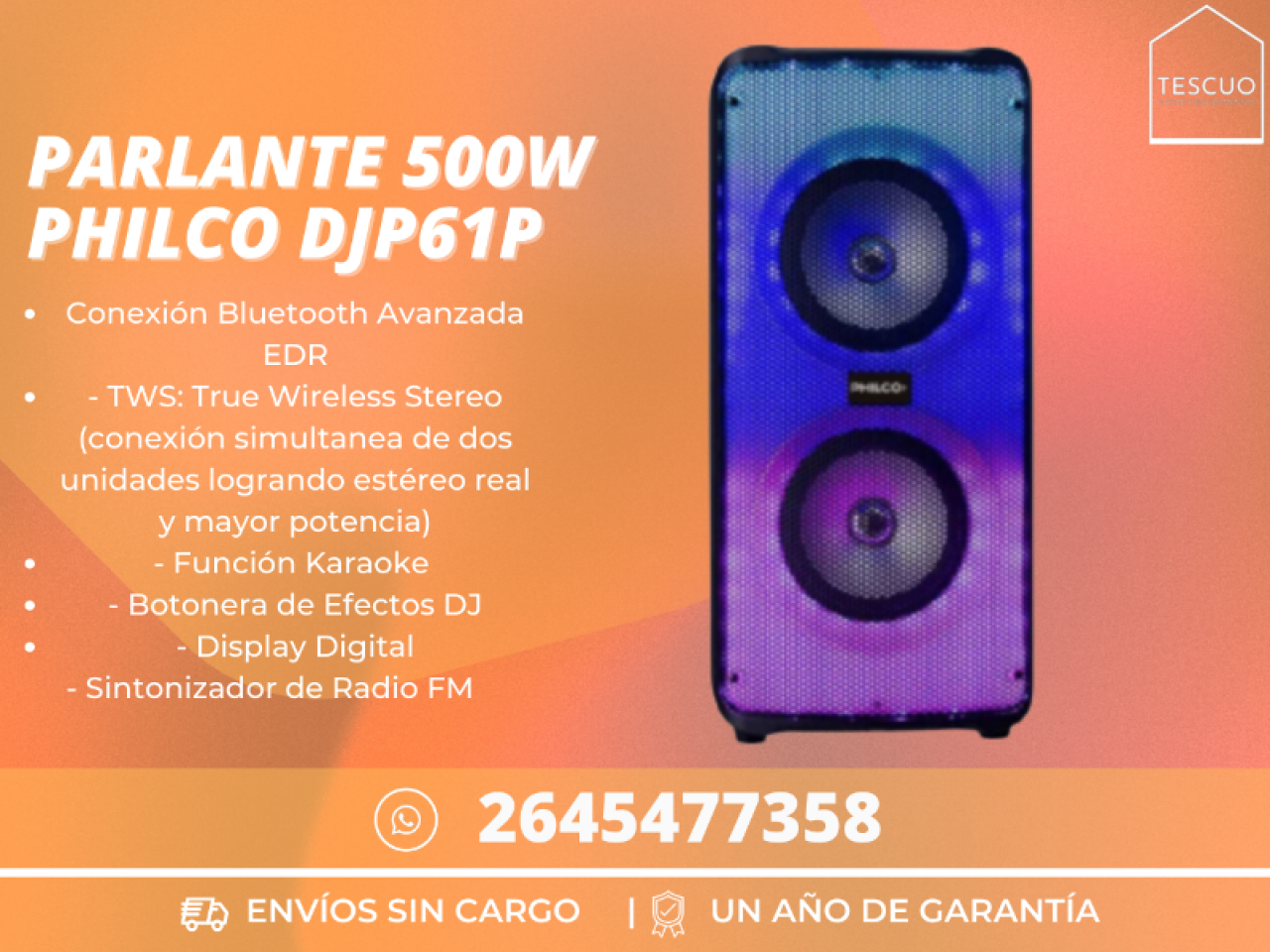 Parlante 500 Watts Philco Djp61p- Envio Gratis- Un Año De Garantia - Comprá en San Juan