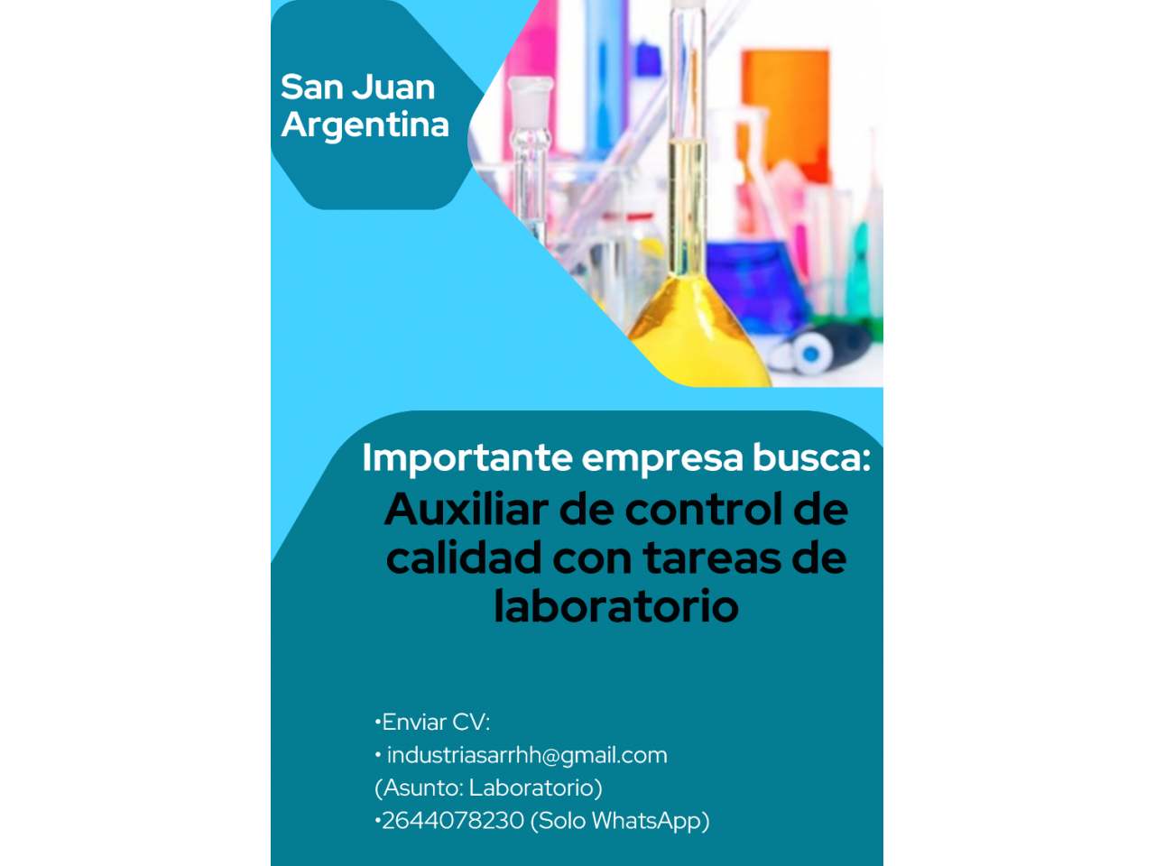 Auxiliar De Control De Calidad Con Tareas De Laboratorio - Comprá en San Juan